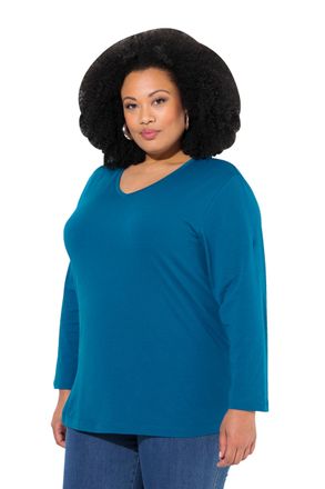 Ulla Popken Damen große Größen Übergrößen Plus Size Shirt, V-Ausschnitt, Relaxed, Langarm