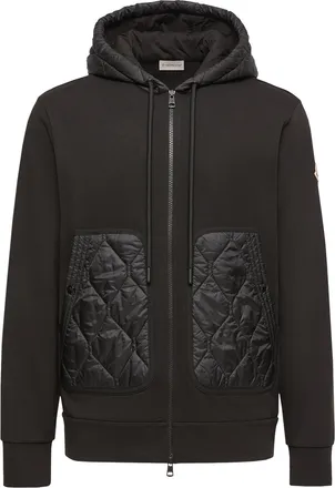 Moncler Moncler Cardigan Zipp&eacute; En Coton M&eacute;lang&eacute; Matelass&eacute; &Agrave; Losanges, Homme, Noir, Taille: 3xl