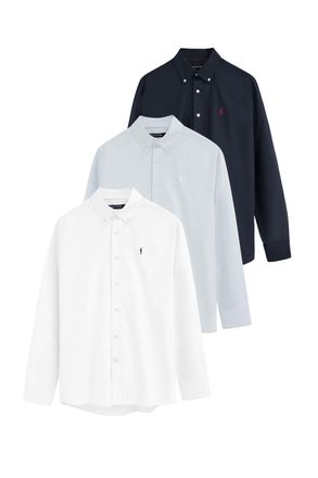 Polo Club Dreierpack Oxford-Herrenhemden, marineblau, wei&szlig; und hellblau im Regular Fit und Rigby Go Logo
