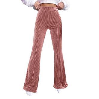 Generic Pantalon dhiver en velours pour femme avec taille &eacute;lastique, pyjama ray&eacute; pour femme, pantalon en satin, Rose, XL