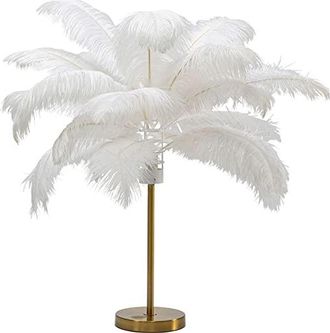 Kare Design Design Tischlampe Feather Palm Weiß, Desk Lamp, Schreibtischlampe, Nachttischlampe, Dekoleuchte, Leuchtmittel nicht inklusiv, Tischleuchte, Palmen Mot