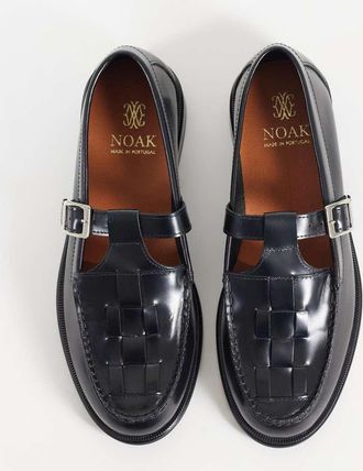 Noak chaussures Mary Jane fabriqu&eacute;es au Portugal avec empi&egrave;cement tiss&eacute; en cuir noir