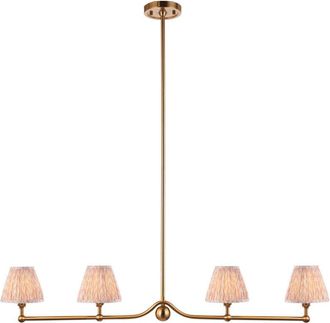 Endon Lighting Santiago Suspension en laiton vieilli bross&eacute; avec abat-jour en tissu feuille couleur p&ecirc;che 16 cm 4 x B22