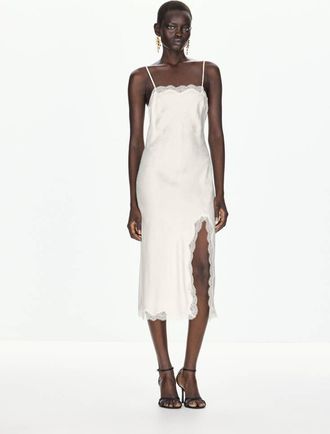 Mango Robe jacquard en dentelle blanc - Femme - XS - MANGO