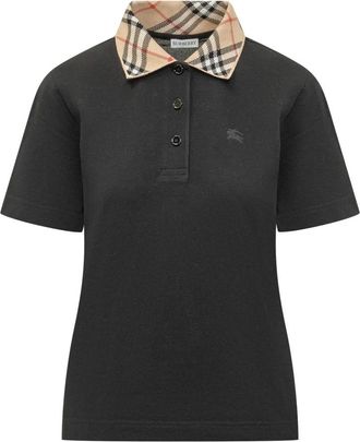 Burberry Femme, Tops, Noir, Taille: 40 FR Check Collar Cotton Polo