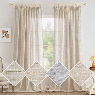 Miulee Leinen Gardinen Vorhänge mit Kräuselband Weiss Gardine Vorhang Leinenoptik kräuselband Wohnzimmer Modern Voile Schienensystem Schlafzimmer 2er Set 140