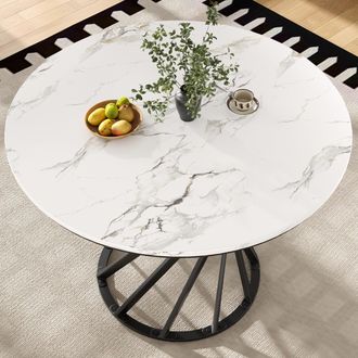 Generic SACOOL 80×80×76cm,Runder Esstisch, Küchentisch, Runder Kaffeetisch für 4,geeignet für Esszimmer, Wohnzimmer,Tischbeine aus Metall,MDF marmorierte Tisc