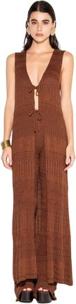 Akep Femme, Vestes, Brun, Taille: 36 FR Gilet long &agrave; col en V