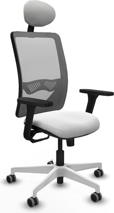 Piqueras y Crespo Computerstuhl Zulema mit 3D-Armen, h&ouml;henverstellbarer Lendenwirbelst&uuml;tze und festem Kopfteil, ausgestattet mit 3 Positionen, Grau/Wei&szlig;