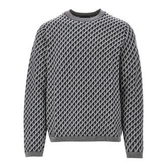 Emporio Armani Pull en laine vierge jacquard - Homme - Pulls - Noir - Taille: L