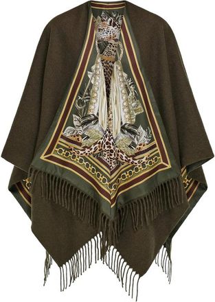 Ferragamo Feline Print Cashmere And Silk Reversible Cape