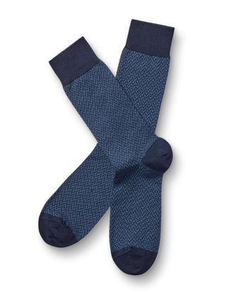 CHARLES TYRWHITT Socken mit Fischgr&auml;tmuster - Indigoblau