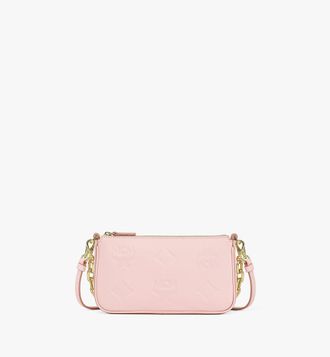 MCM Aren Umh&auml;ngetasche aus Leder mit Kette und Maxi-Monogramm LOTUS PINK LEATHER