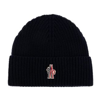 Moncler Homme, Accessoires, Bleu, Taille: ONE Size Logo Beanie