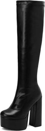 Generic Bottes Femme Mi-Mollet à Talon Large - Bottes à Bout Carré Style Équitation - Chaussures Polyvalentes pour Tenue Décontractée ou Habillée,Noir,45 EU