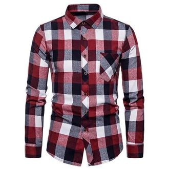 Generic Chemise de b&ucirc;cheron &agrave; carreaux pour homme, coupe classique, &agrave; manches longues, en flanelle, &agrave; carreaux, style d&eacute;contract&eacute;, pour affaires, bureau, trav
