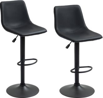 HOMCOM Lot de 2 tabourets de bar style vintage r&eacute;glable pivotant avec repose-pieds rev&ecirc;tement synth&eacute;tique - noir - hauteur r&eacute;glable 90-110 cm-Noir