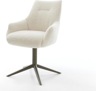 DELIFE Drehstuhl Alja-Flex mit Armlehnen Teddystoff Beige Fu&szlig;kreuz Effektfinish Titan 360&deg; drehbar Wippfunktion Taschenfederkern, Esszimmerst&uuml;hle