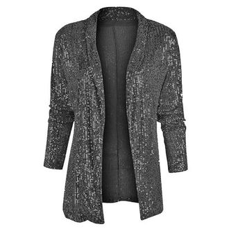 Generic Blazer pour Femme - Veste &Agrave; Sequins pour Femme Cardigan L&eacute;ger &Agrave; Manches Longues Et Ouverture sur Le Devant Blazer Scintillant &Agrave; Paillettes Tenue D&eacute;con