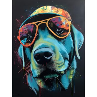 Artery8 Labrador Retriever with Sunglasses and Hat Art Print Canvas Premium Wall Decor Poster Mural
