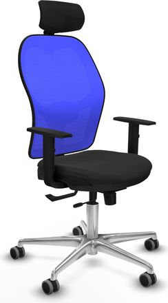 Piqueras y Crespo Ergonomischer Stuhl mit 1D-Armen, h&ouml;henverstellbare Lendenwirbelst&uuml;tze und h&ouml;henverstellbares Kopfteil, Blau/Schwarz
