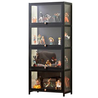 Generic 4-stöckiger Display Cabinet, Vitrine mit Acrylglastüren, Große Lagerkapazität, for Spielzimmer, Schlafzimmer(Black,60cm/24in)