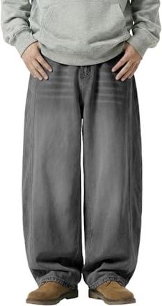 Generic Jean Baggy Homme Y2K, Pantalon en Denim Ample &agrave; Jambes Larges Style Streetwear, Jean d&eacute;lav&eacute; Hip hop, Pantalon de Skate d&eacute;contract&eacute;, Gris, Taille XL