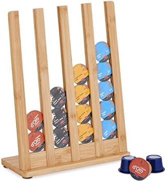 Relaxdays Kapselhalter für Cafissimo, Kaffeekapselhalter für 28 Kapseln, Kapselständer Bambus, HBT: 34,5x26x11 cm, Natur