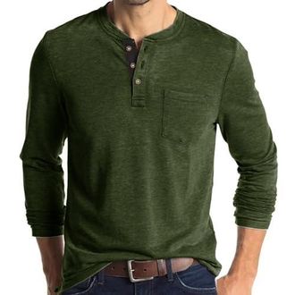 Generic T-shirt d&eacute;contract&eacute; &agrave; manches longues avec poche pour homme, col rond, coupe droite, haut uni, Vert, S
