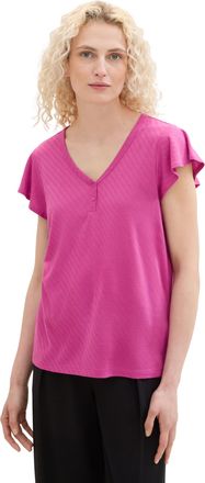 Tom Tailor Damen Basic Henley T-Shirt mit Fl&uuml;gel&auml;rmel, lush orchid, S