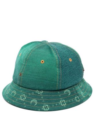 Marine Serre bob en jean &agrave; motif monogramm&eacute; - Vert