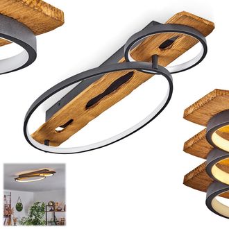 HOFSTEIN LED Deckenleuchte Nevogilde, dimmbare Deckenlampe aus Metall/Holz/Kunststoff in Anthazit/Natur/Weiß, Leuchte im skandinavischen Design, dimmbar über L