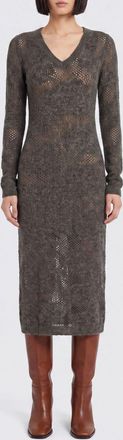 Brunello Cucinelli Robe midi slim fit en maille de laine avec col en V