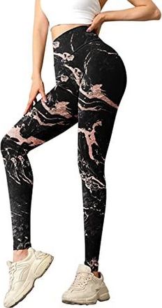 Generic Legging de gym pour femme - Pour entra&icirc;nement, yoga, ventre, amincissant, course &agrave; pied, pilates - Imprim&eacute; fessier, Noir, XXL
