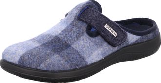 Rohde Damen Pantoffel Hausschuh aus Softfilz mit Karomuster und Riemen Bari 6557, Gr&ouml;&szlig;e:39 EU, Farbe:Blau