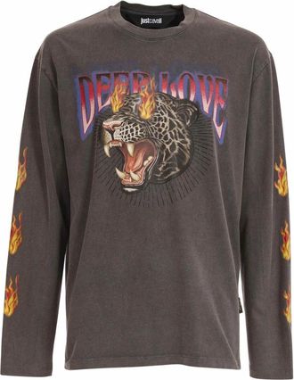 Roberto Cavalli Langarmshirt mit Print - - Tops - Herren - Braun - M