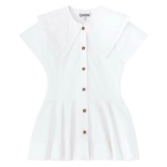 Ganni Femme, Blouses et Chemises, Blanc, Taille: 36 FR Cotton Stretch Peter Pan Collar Shirt