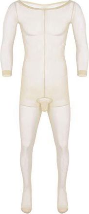 TiaoBug Homme Maillot de Corps Body Lingerie Bodystocking Collant Érotique sous-vêtement Combinaison à Manches Longues Babydoll Bodysuit avec Pénis Poche Pyja