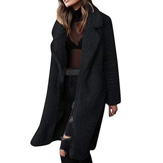 Generic Vestes pour femmes 2026 - Veste longue ouverte - Chemisier &agrave; lavant - Manteau &agrave; manches longues, Noir, M
