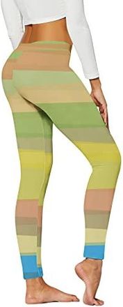 Generic Legging de sport pour femme - Taille haute - Style d&eacute;contract&eacute; - Taille haute - Imprim&eacute; ray&eacute; color&eacute;, jaune, L