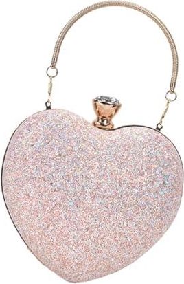 Hemoton Pochette De Soir&eacute;e De Coeur Cha&icirc;ne, Paquet Bandouli&egrave;re Pour Cocktail Et Bals, 17x15 Cm, Rose, Mat&eacute;riau Agr&eacute;able