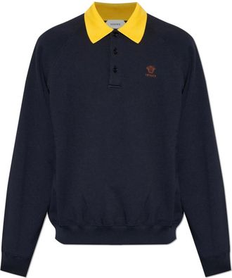 Versace Homme, Tops, Bleu, Taille: XL Polo en coton avec logo brod&eacute;