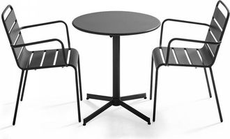 Oviala Oviala - Ensemble table de jardin et 2 fauteuils métal anthracite - Palavas