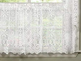 Sweet Home Collection Old World Style Floral Heavy Lace Kitchen Curtain 91.4 cm Tier, Hopewell White