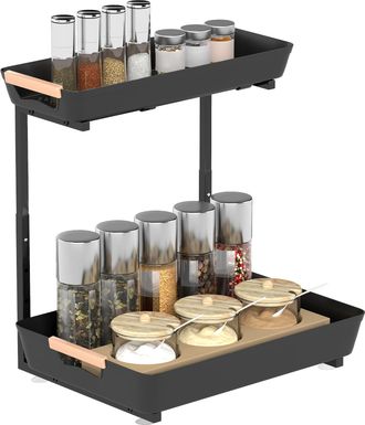 HOMCOM Küchenregal Höhenverstellbar Küchen-Organizer mit 2 ausziehbare Körbe, Standregal aus Metall, Gewürzregal, 40 x 30 x 33,5-42 cm Schwarz
