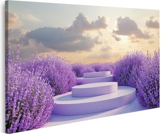 Islandburner Bild auf Leinwand DREI kreisförmige Plattformen in einem Lavendelfeld bei Sonnenuntergang Bilder Wandbilder Poster