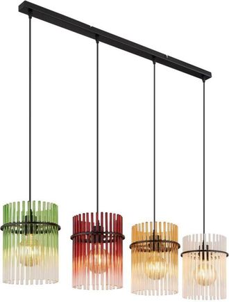 Globo Lighting Lampe suspendue Lampe de table &agrave; manger Lampe suspendue 4 flammes Lampe de salon, verre vert m&ucirc;re ambre clair, 4x E27, LxH 110 x 140 cm