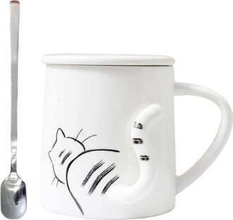 Pretyzoom Niedliche Katzentasse Aus Keramik Mit Deckel Kaffeebecher F&uuml;r Tee Und Kaffee Passend F&uuml;r Home Office K&uuml;che Geschenk F&uuml;r Katzenliebhaber