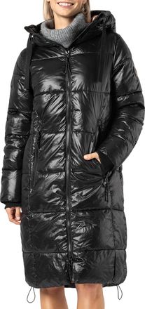 Sublevel Damen Winter Steppmantel - Langer, Warmer Mantel mit Kapuze f&uuml;r Kalte Wintertage black M