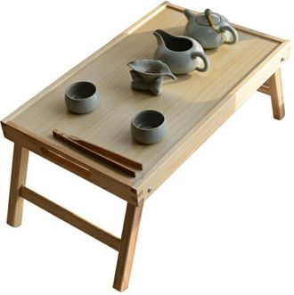 Angoily Klappbarer Holz betttisch Stabiler Laptop Schreibtisch Multifunktional für Frühstück Camping Outdoor Faltbar Mittelgröße Naturfarben